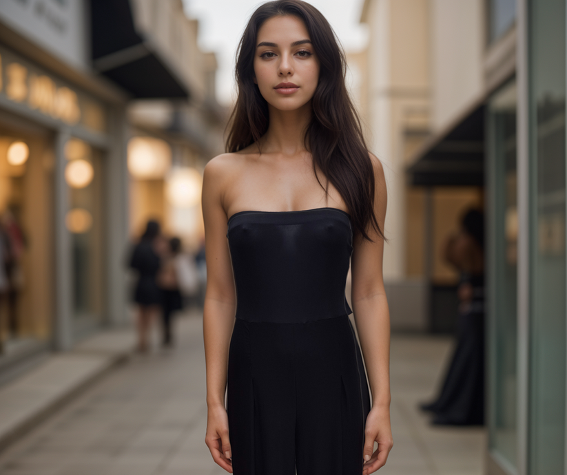 Women's Black Woven Bandeau neckline Wide Leg All in one Jumpsuit ...